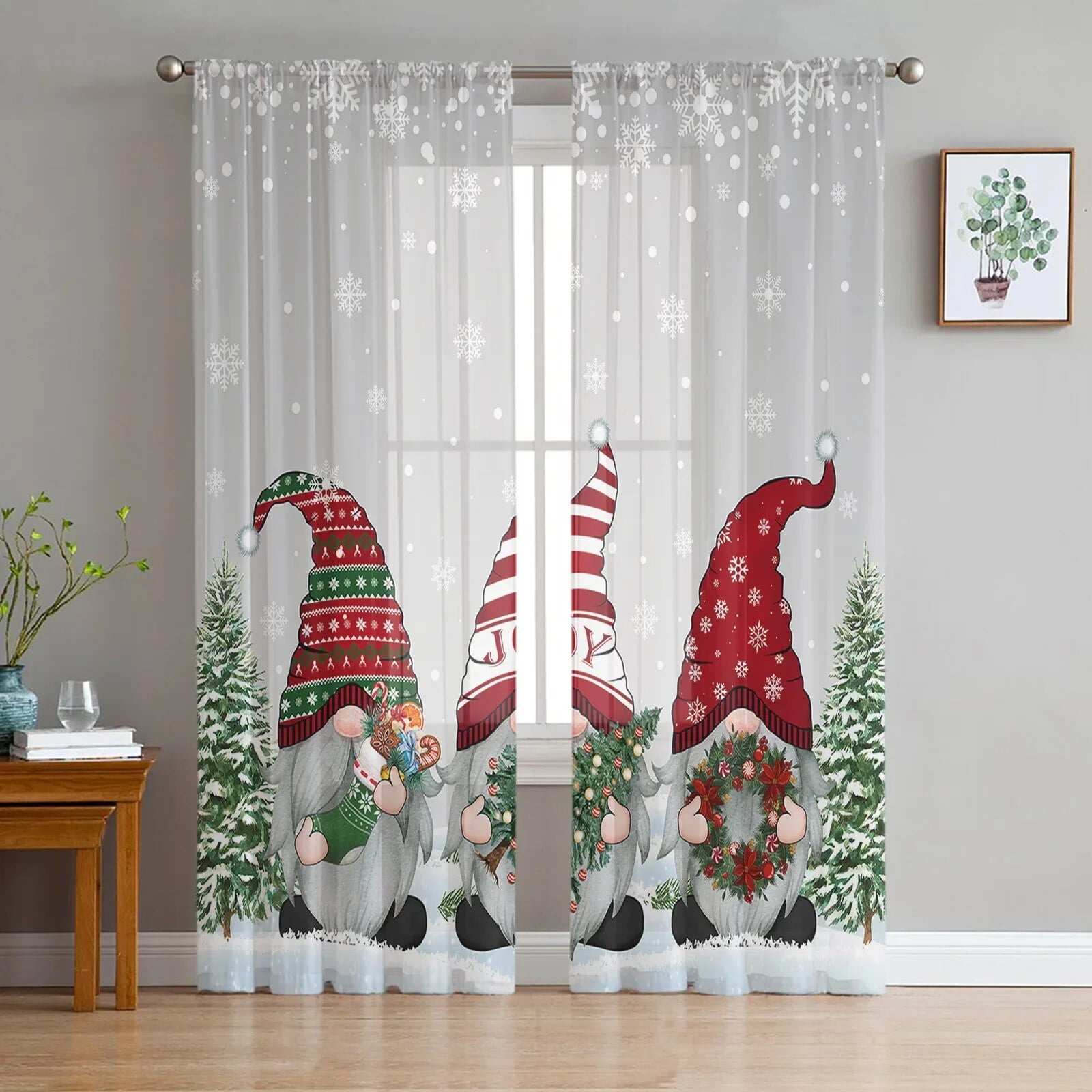 Christmas Winter Snowflake Gnome Voile Curtains For Bedroom Tulle ...
