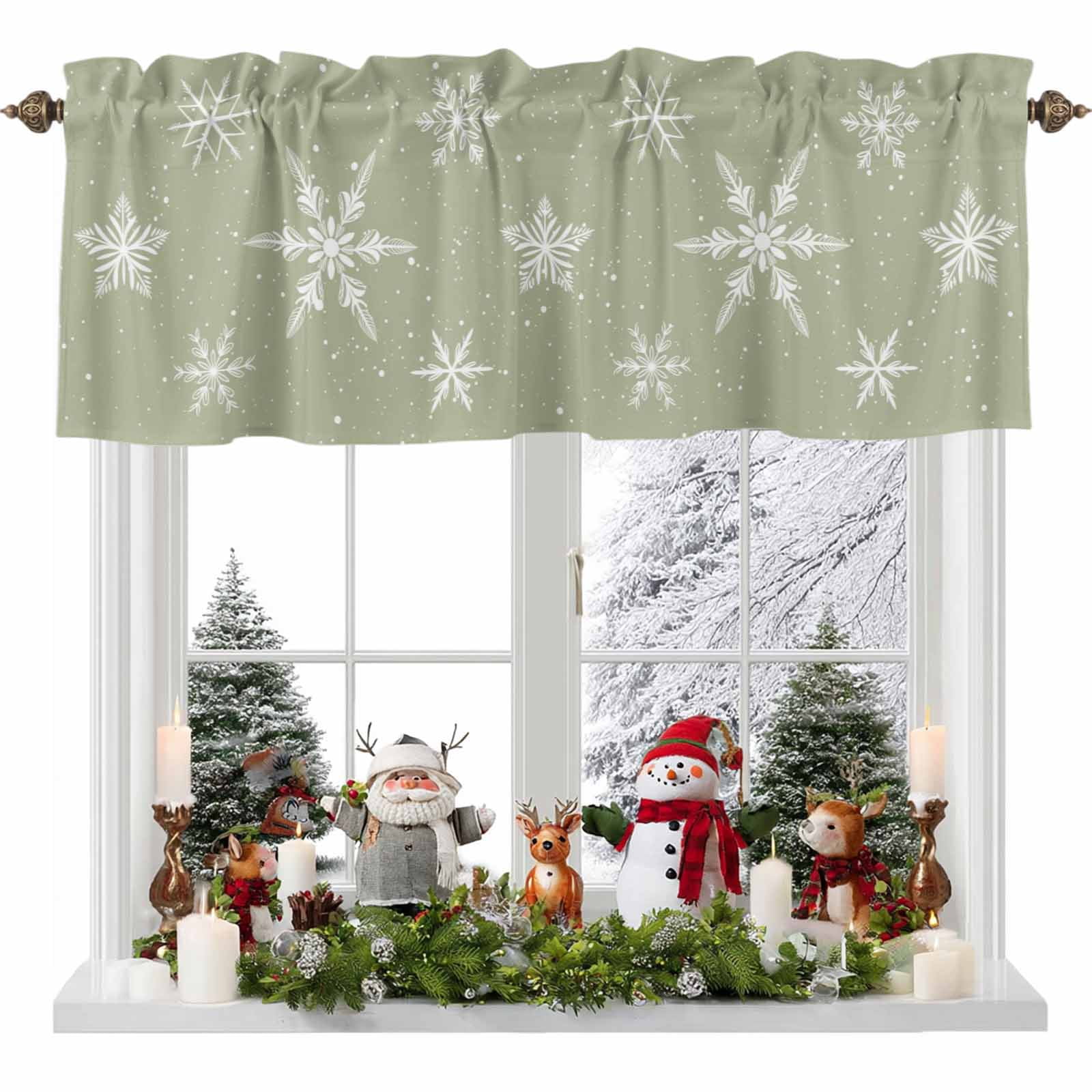 Christmas Winter Snowflake on Green Valances for Windows,Kitchen ...