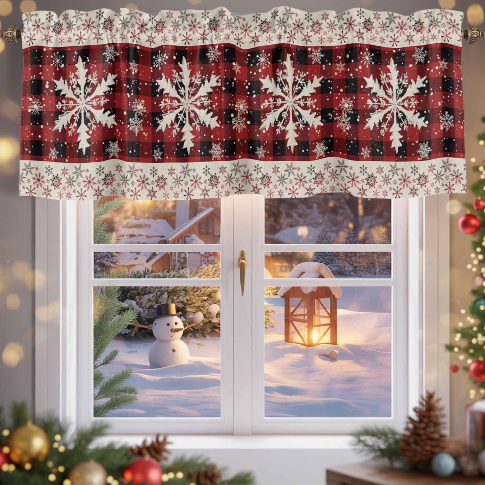 Christmas Winter Snowflake on Linen Valances for Windows,Kitchen ...