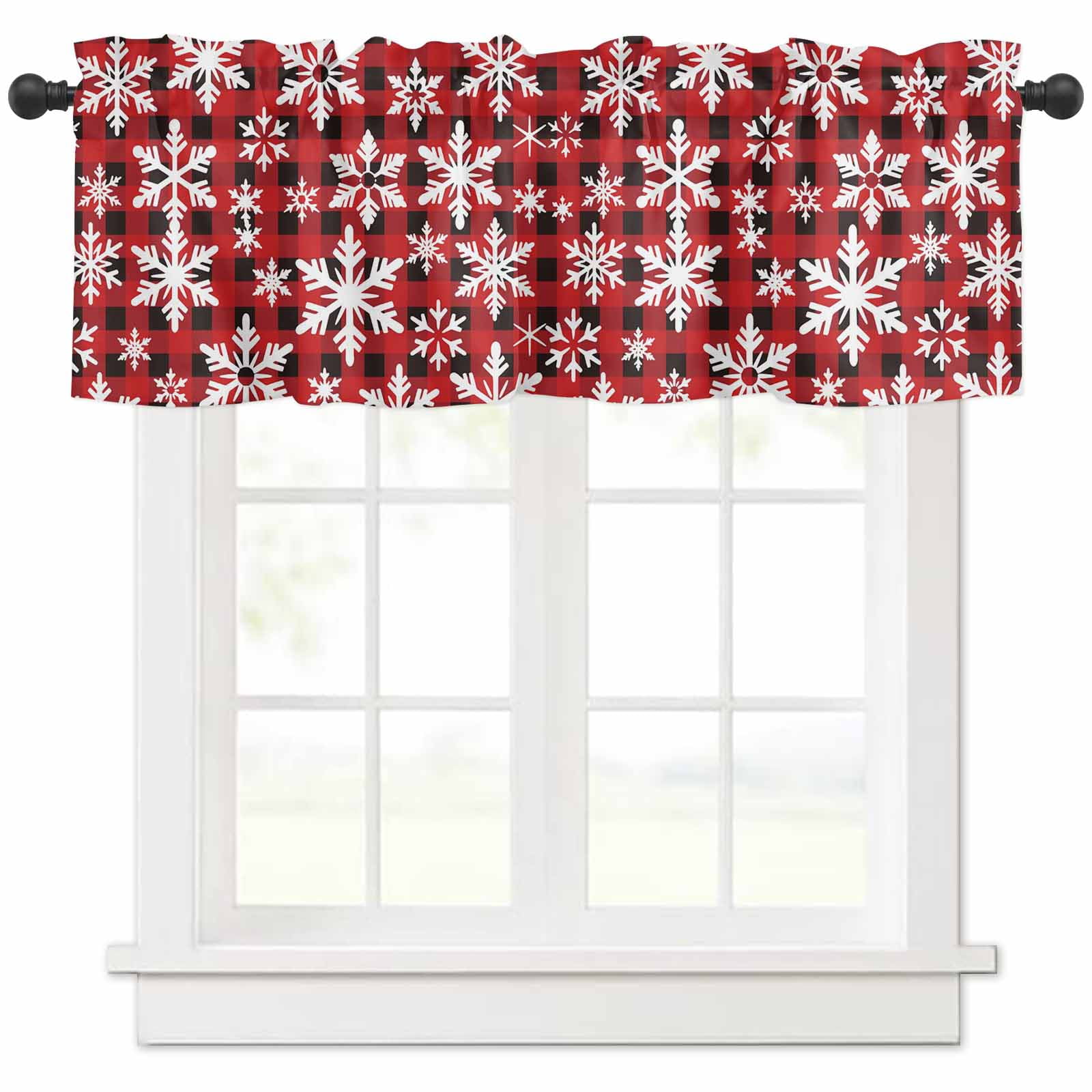 Christmas Winter Snowflakes Red Black Buffalo Plaid Valances for ...
