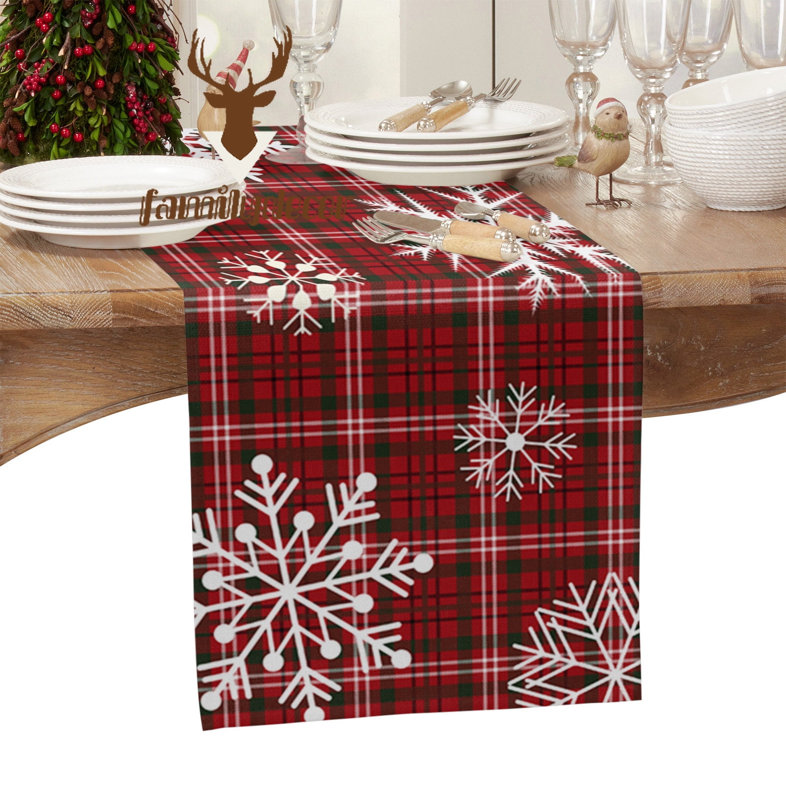 Christmas Winter Snowflakes Red Plaid Table Runner for Wedding Party ...