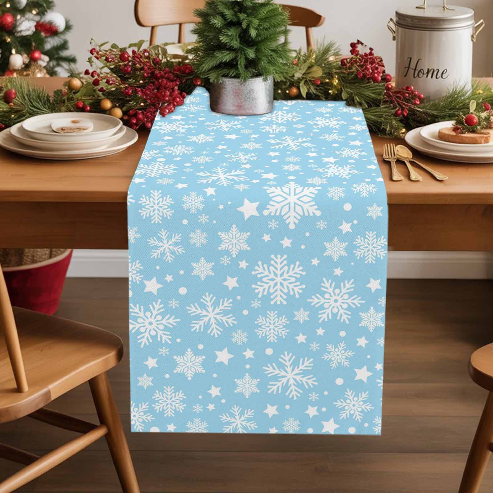 Christmas Winter Snowflakes Table Runner 18x72in Non-Slip Cotton Linen ...