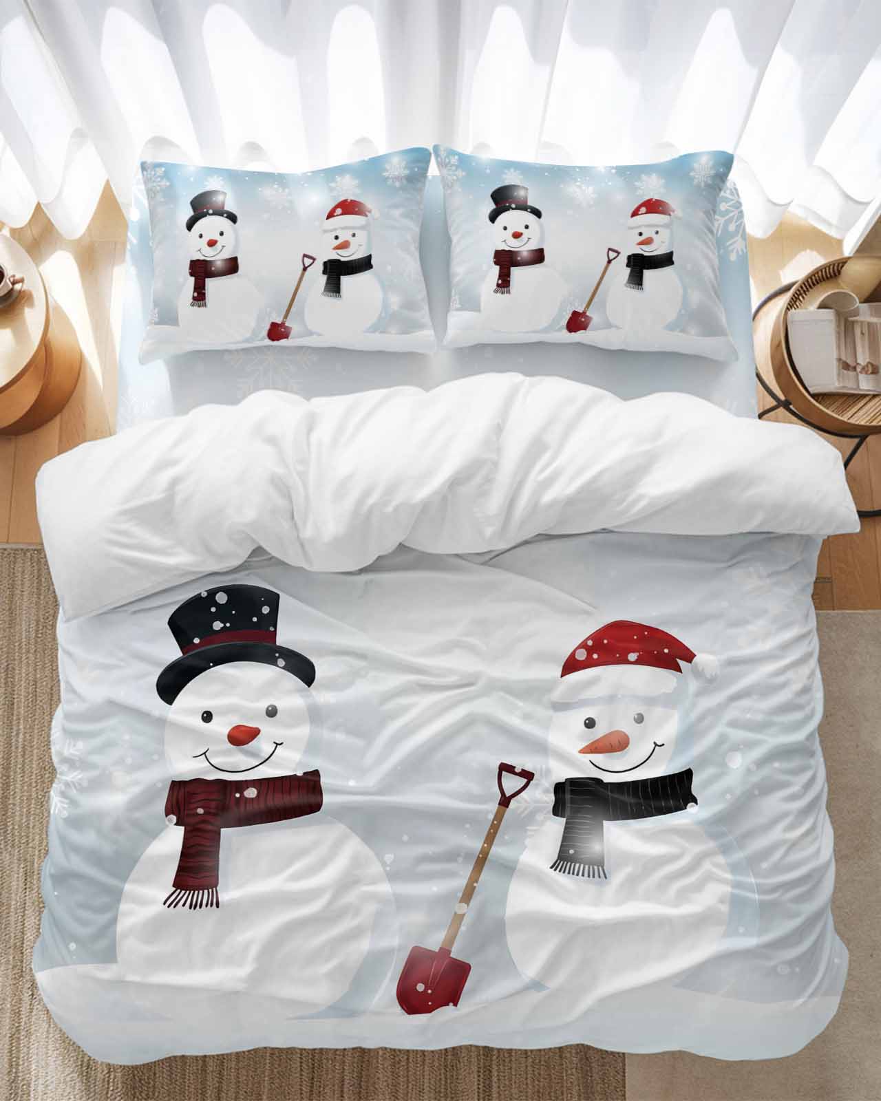 Christmas Winter Snowman Bedding Duvet Cover Set Full Size 4 Pieces ...