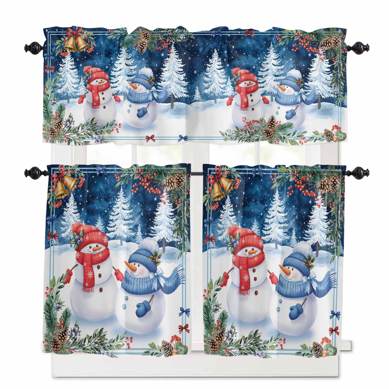Christmas Winter Snowman Kitchen Curtains and Valances Set, Xmas Tree ...