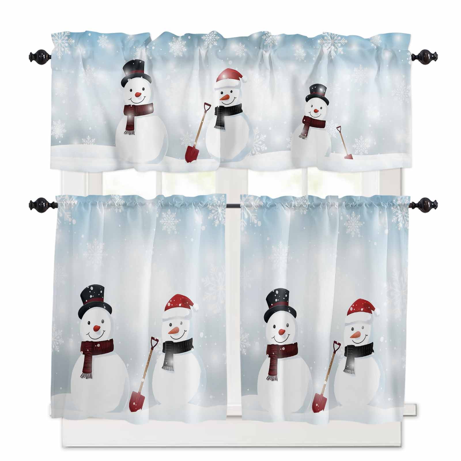 Christmas Winter Snowman Kitchen Curtains Valances and Tiers Set of 3 ...