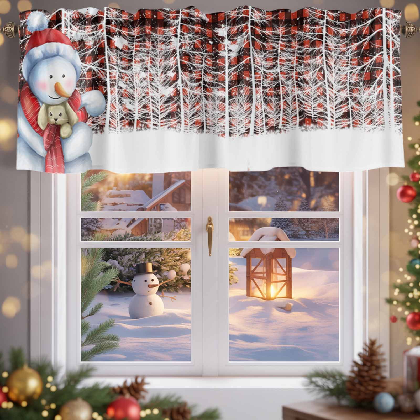 Christmas Winter Snowman Red Hat Scarf Valances for Windows,Kitchen ...