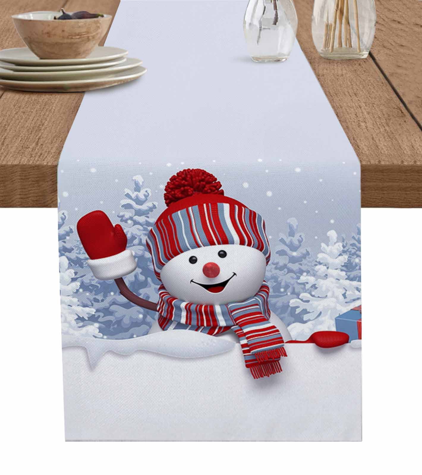 Christmas Winter Snowman Snowflakes Table Runner Christmas Table r ...