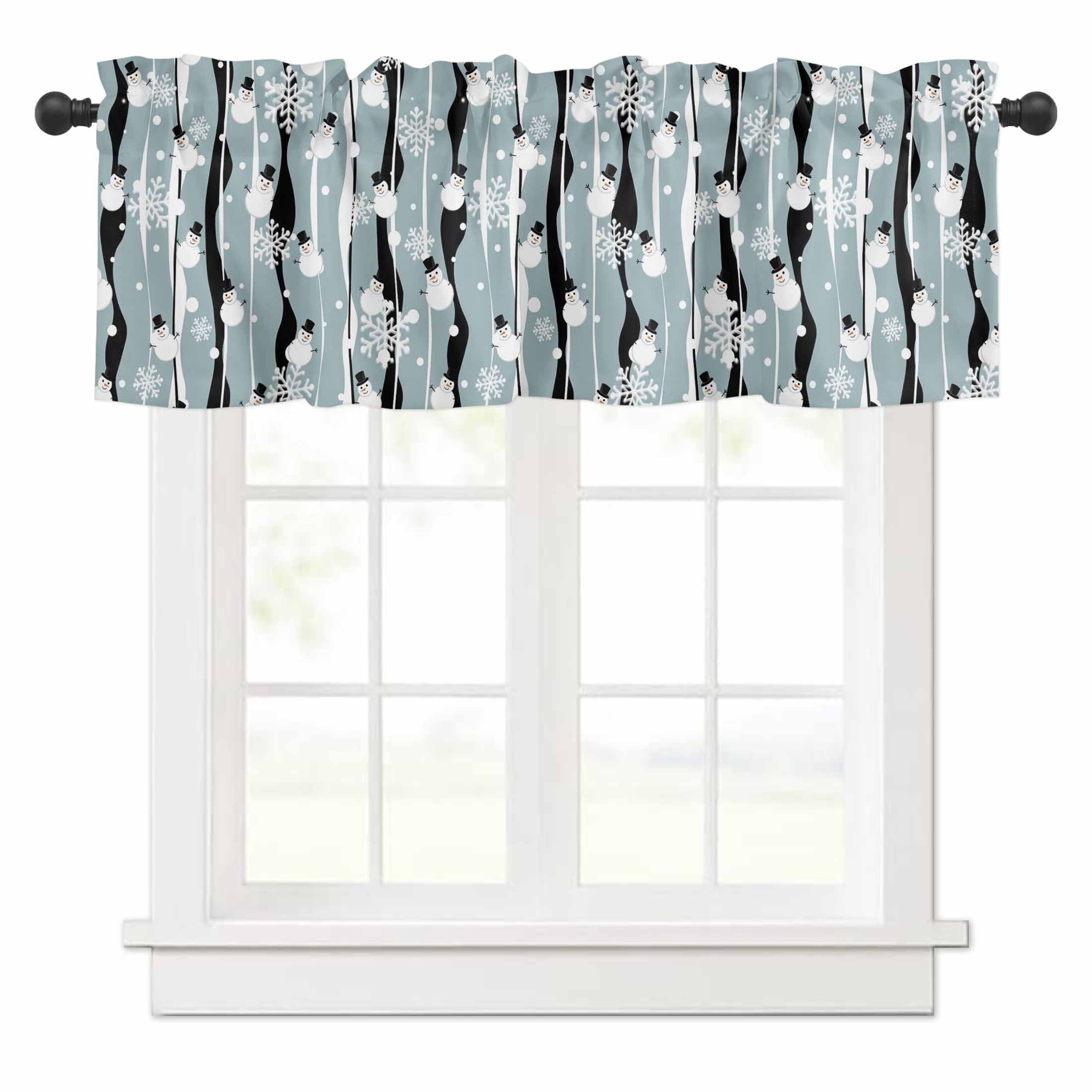Christmas Winter Snowman Valances for Windows Snowflakes Black Blue ...
