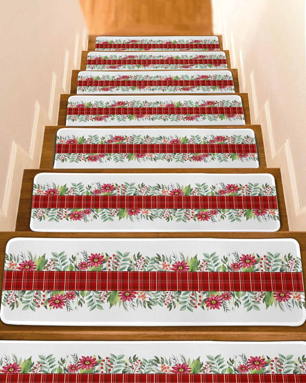 Christmas Winter Stair Treads for Wooden Steps Indoor Runner Rug Carpet ...