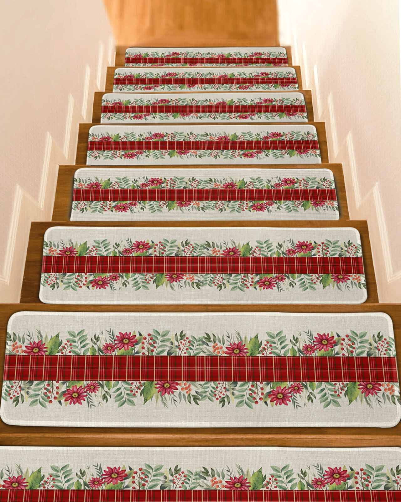 Christmas Winter Stair Treads for Wooden Steps Indoor Runner Rug Carpet ...