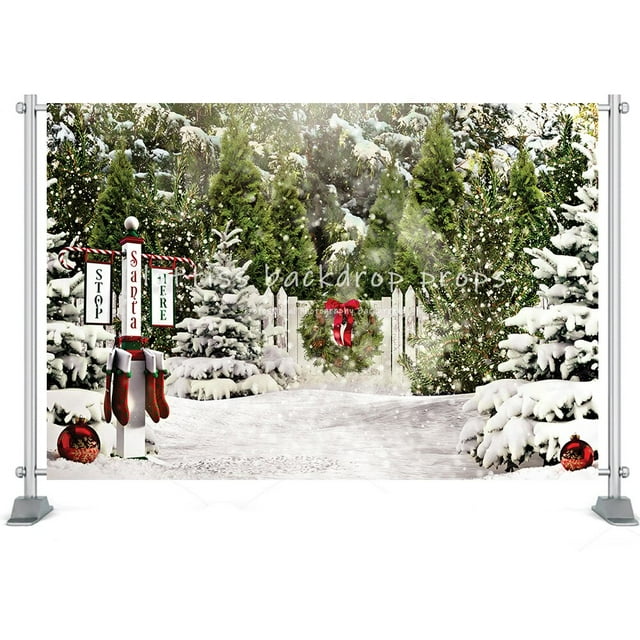 Christmas Winter Street House Photography Backdrop Toy Tree Cart Wreath ...