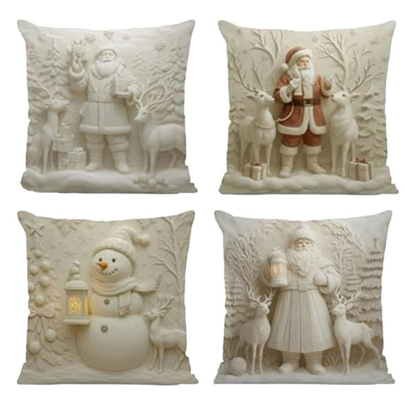 Christmas Winter Themed Decorative Pillow Covers Set Of Four White ...