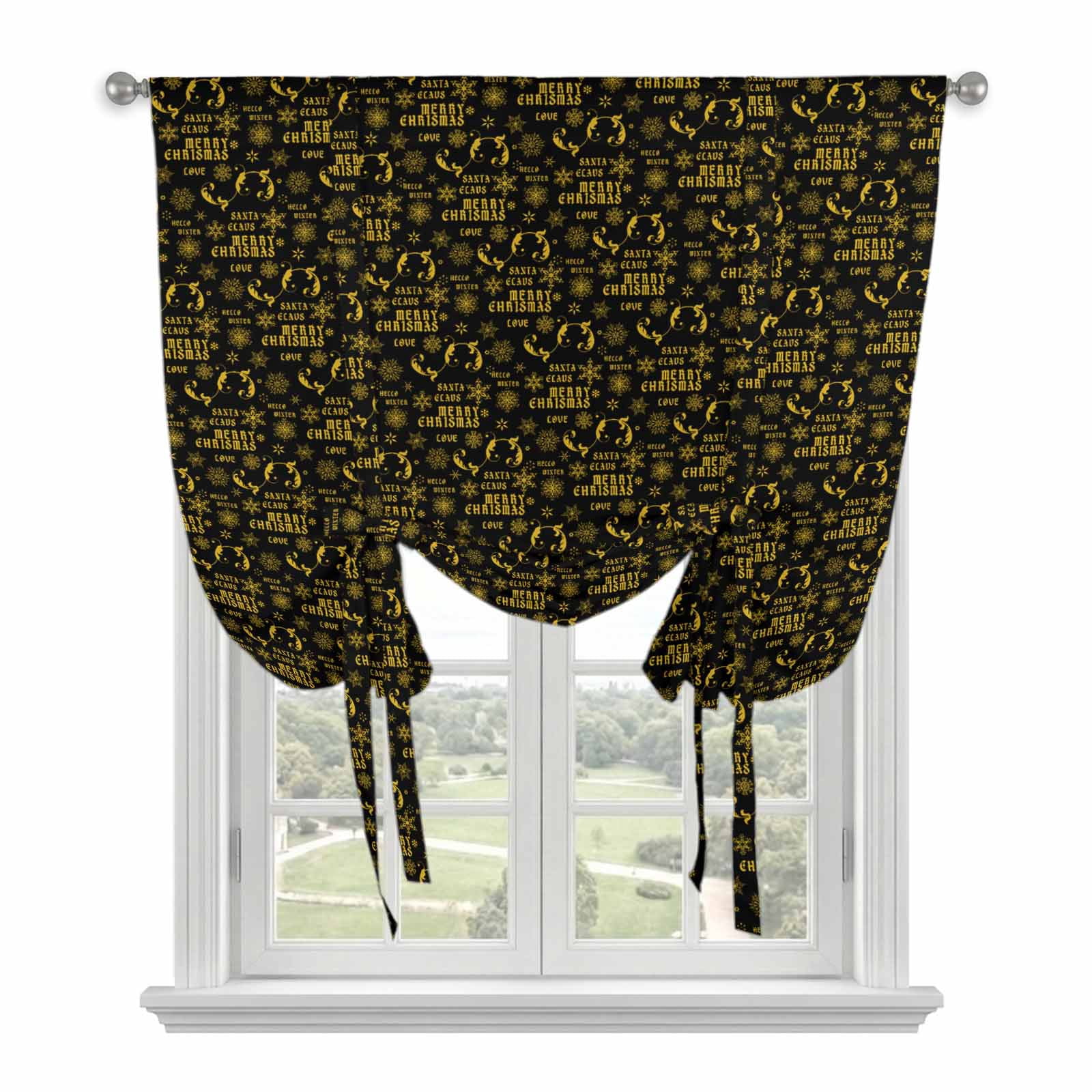 Christmas Winter Tie Up Curtains, Snowflake Xmas Flower Adjustable Rod ...