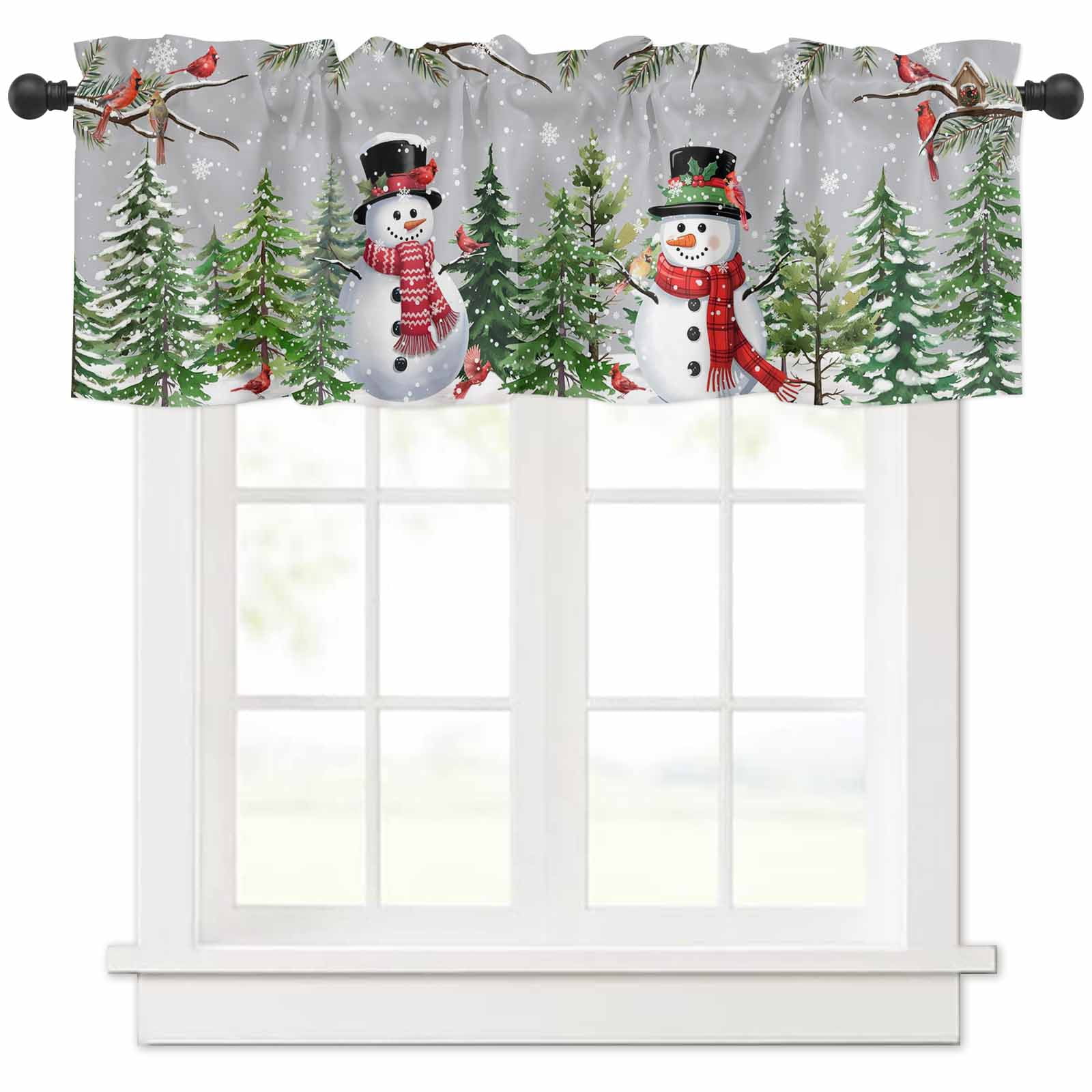 Christmas Winter Valances for Windows, Snowman Pine Needle Cardinal ...