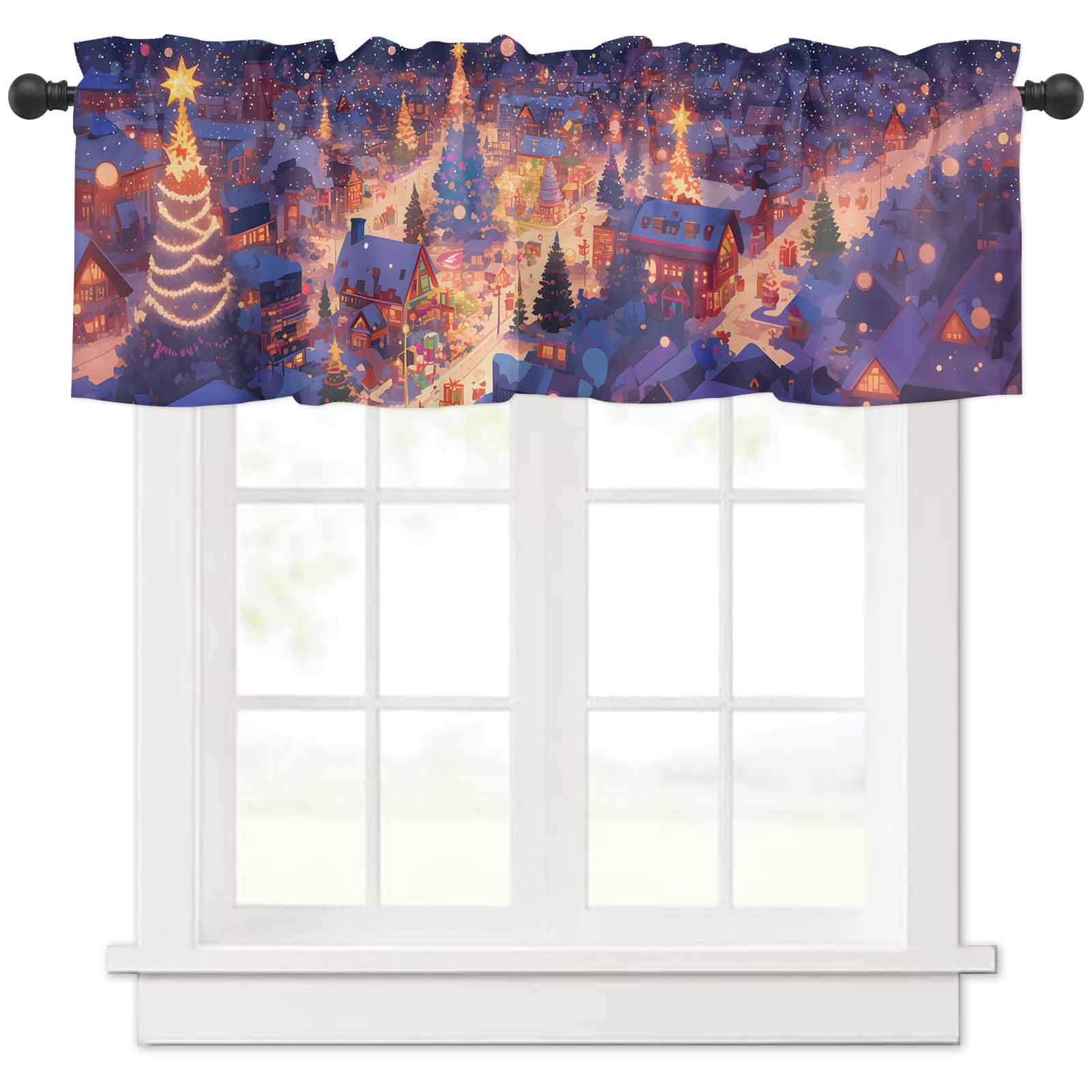 Christmas Winter Valances for Windows, Xmas Tree Street Night Light ...