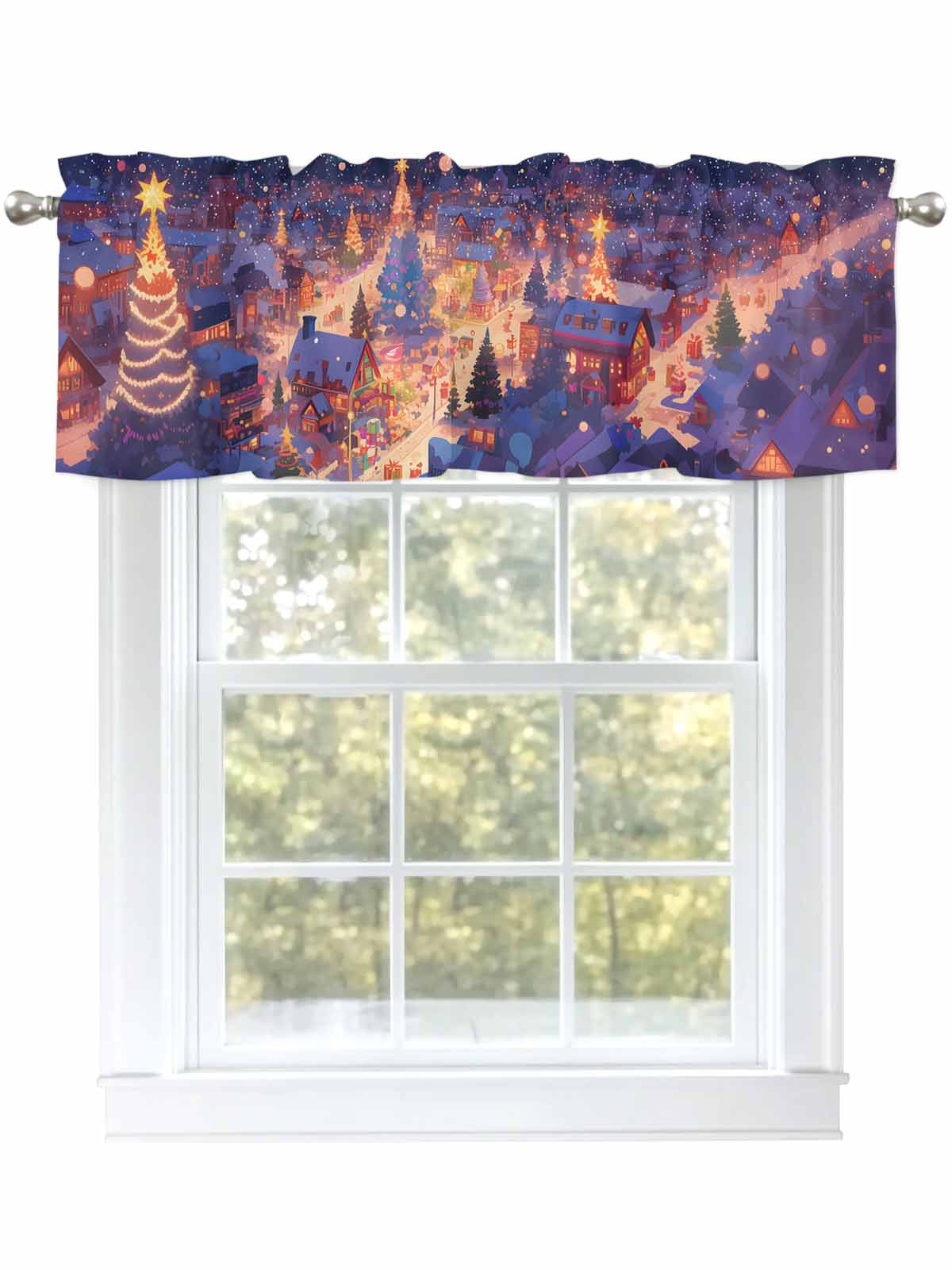 Christmas Winter Valances for Windows Xmas Tree Street Night Winter ...