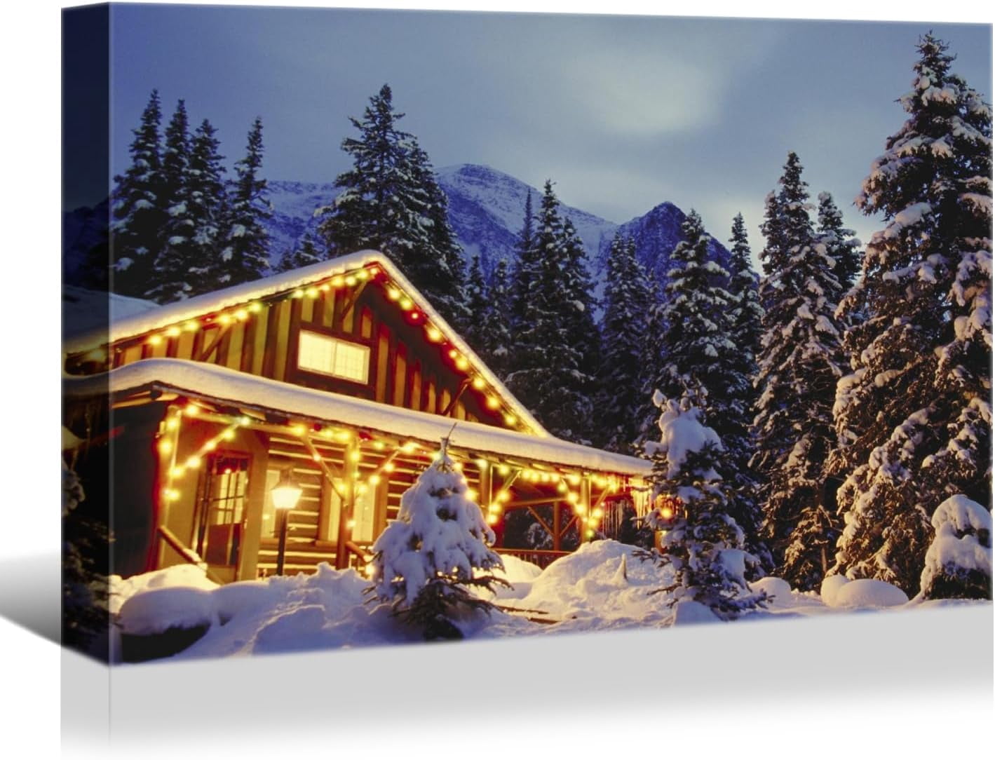 Christmas Winter Wall Art Snowy House Paintings Decorations Light ...