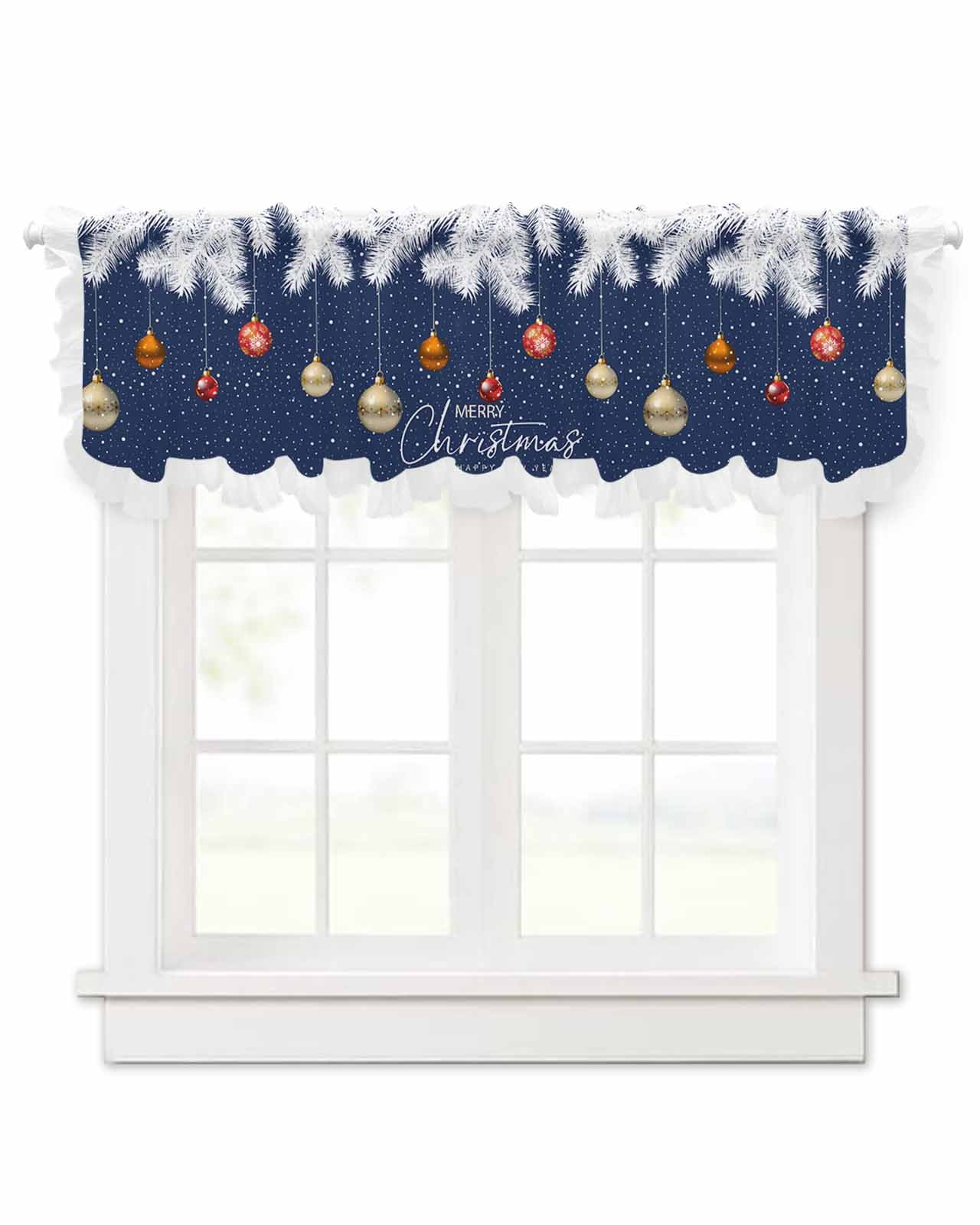 Christmas Winter White Pine Needle Ruffled Valance for Windows, Xmas ...