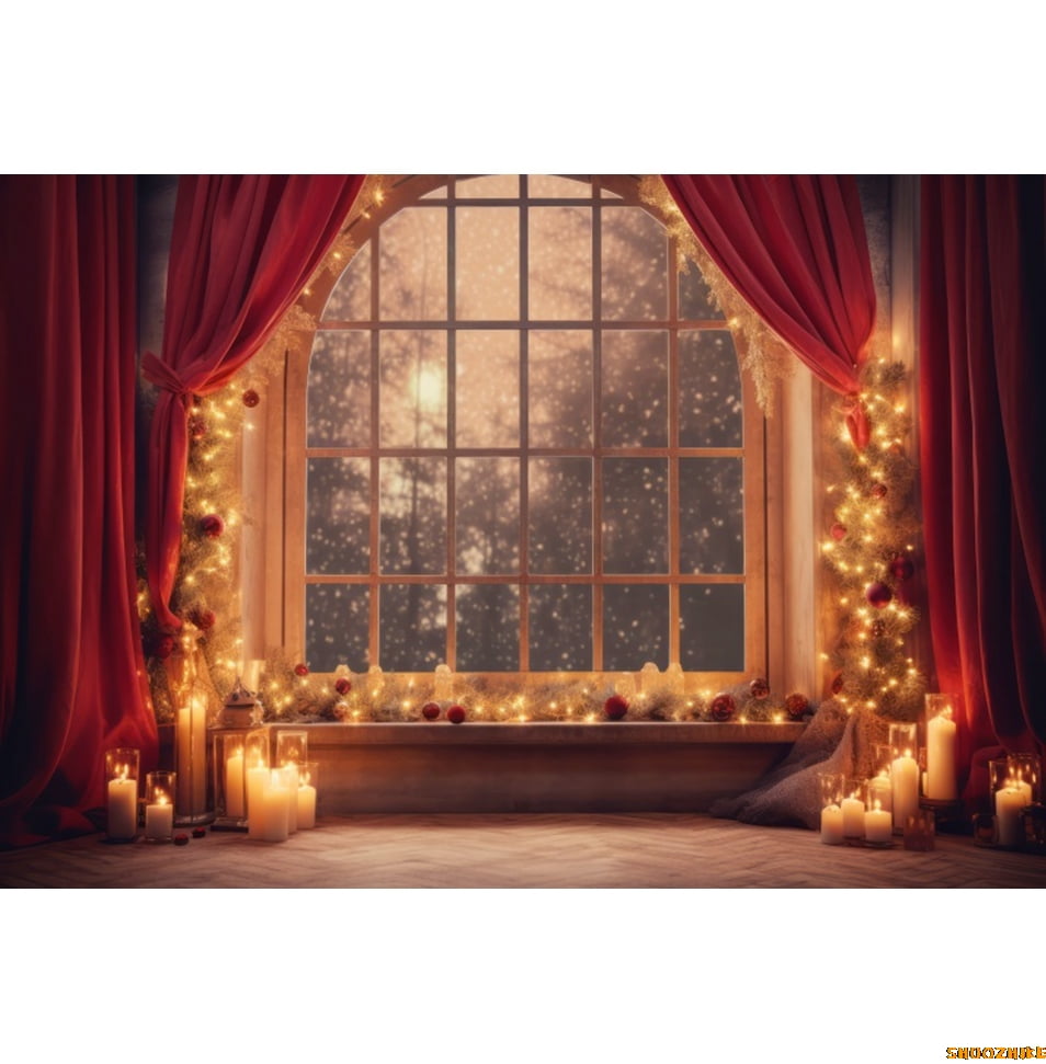 Christmas Winter Window Backdrop Curtain Candle Xmas Room r Family ...
