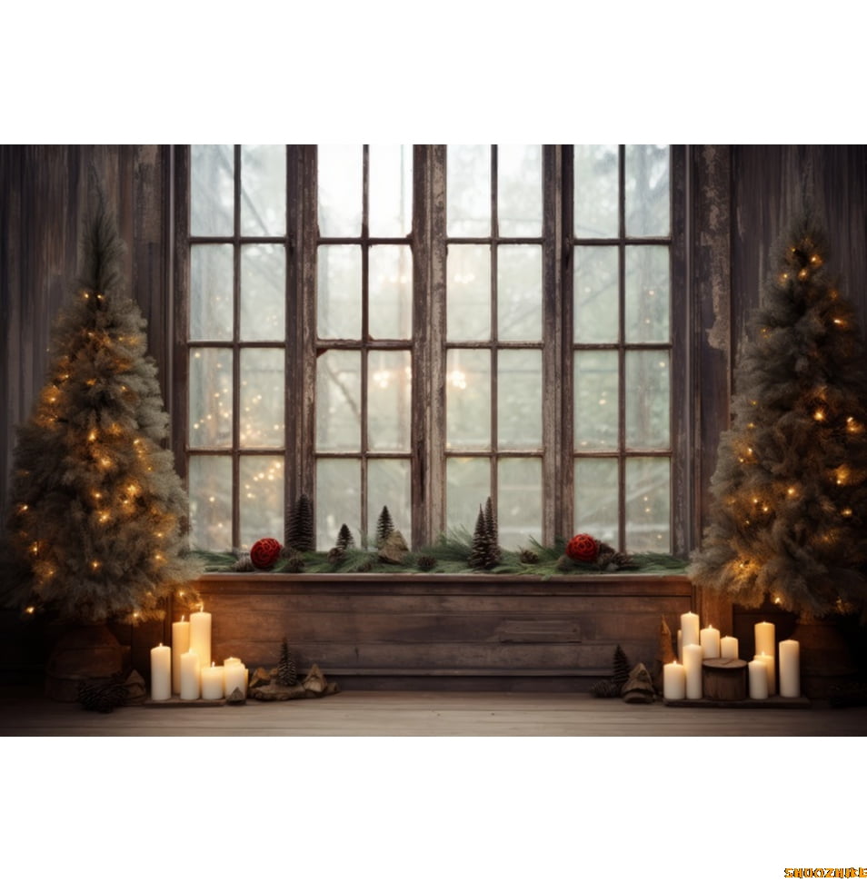 Christmas Winter Window Backdrop Curtain Candle Xmas Room r Family ...
