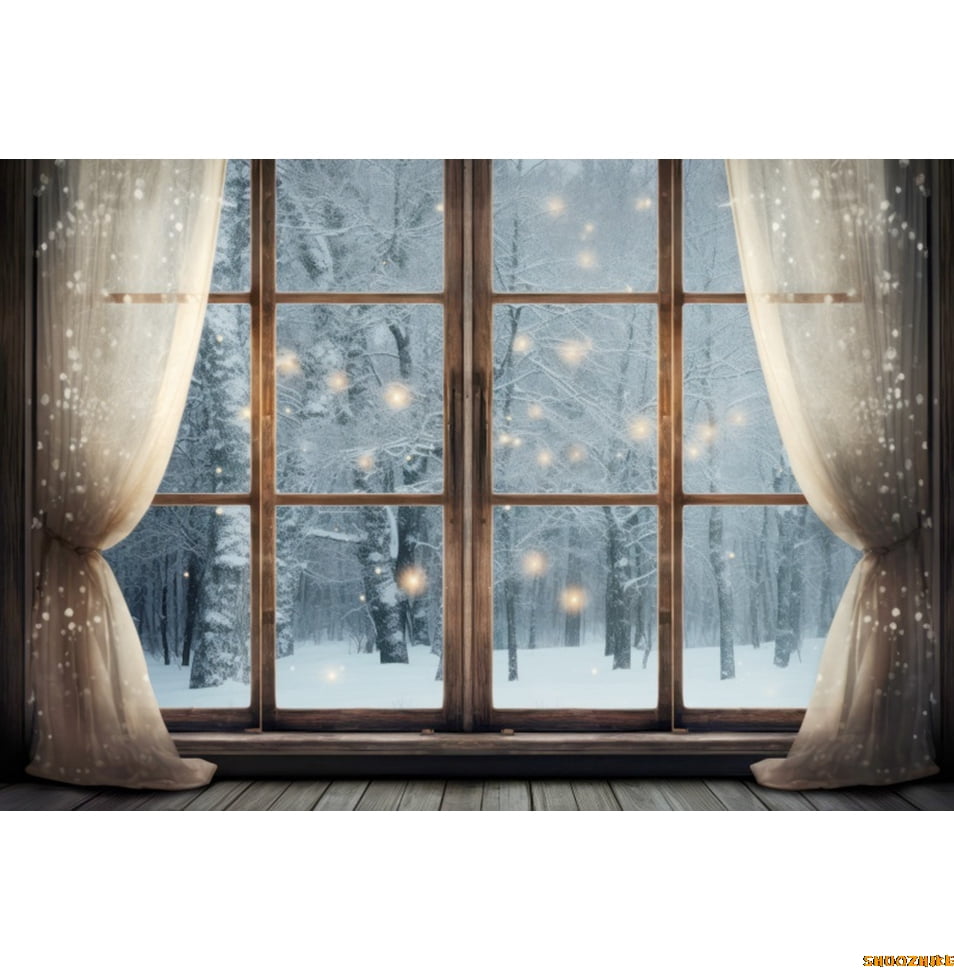 Christmas Winter Window Backdrop Curtain Candle Xmas Room r Family ...