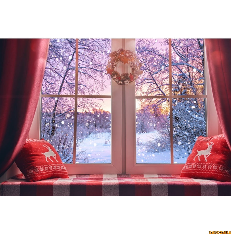 Christmas Winter Window Backdrop Curtain Candle Xmas Room r Family ...
