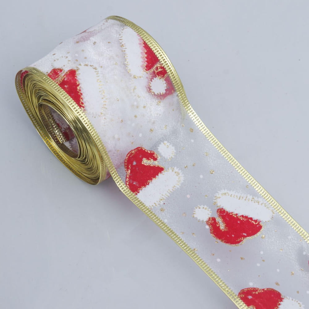 Christmas Wired Ribbons 10Yards Santa Claus Christmas Ribbon Glitter ...
