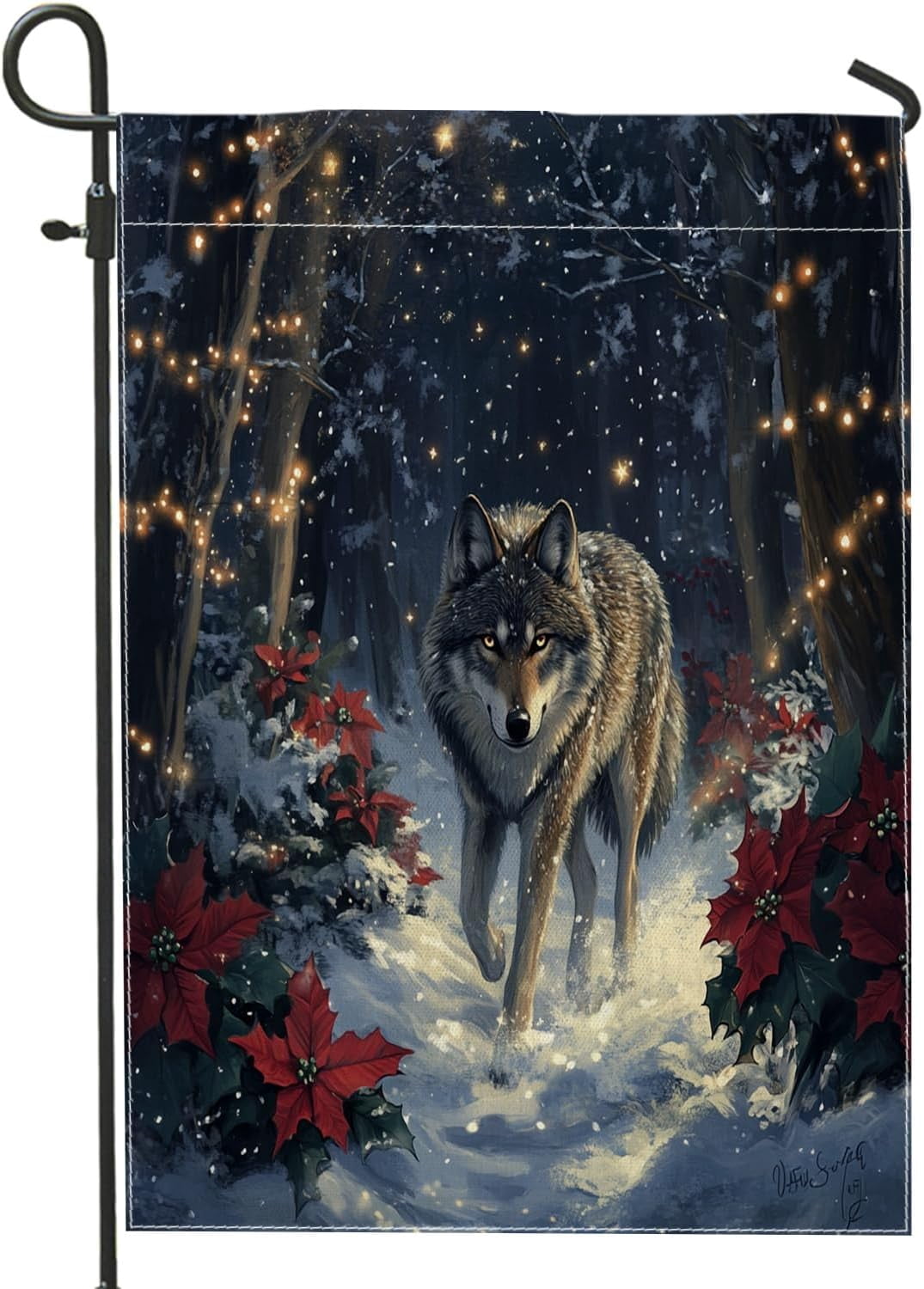 Christmas Wolf Garden Flag 12x18 Inch Vertical Linen Outdoor Forest ...