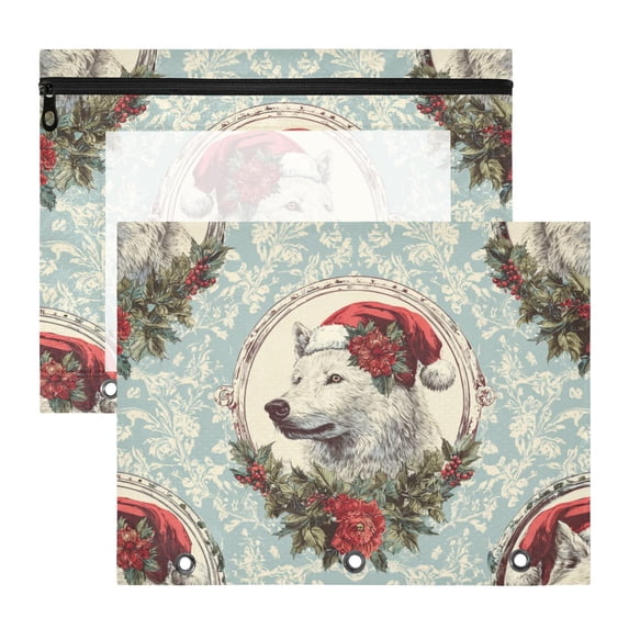 Christmas Wolf Inside The Frame 3-Ring Binder Pocket with Zipper Pencil ...