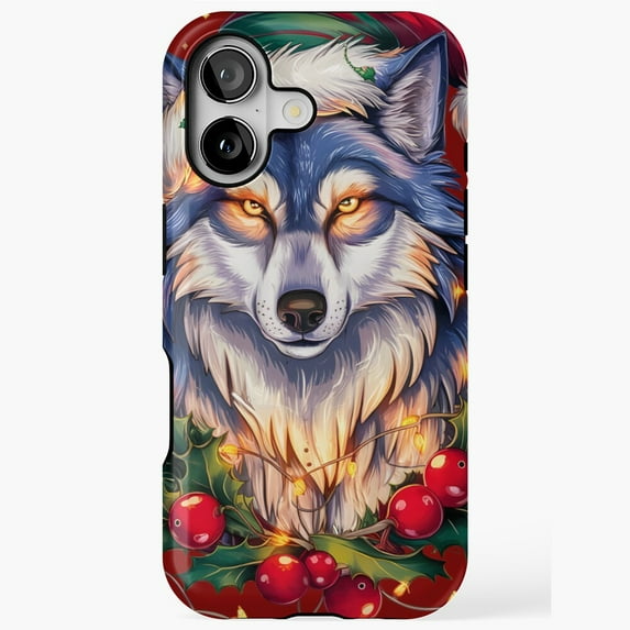 Christmas Wolf Tangled in Lights Holiday Phone Case 17 16 15 14 13 12 ...