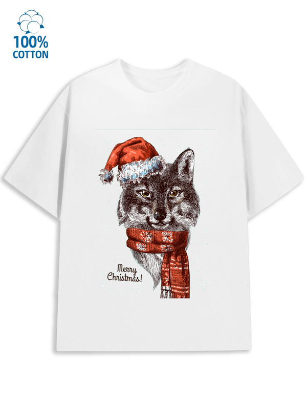 Christmas Wolf Tee for men Christmas 180G 100% Cotton white humor ...