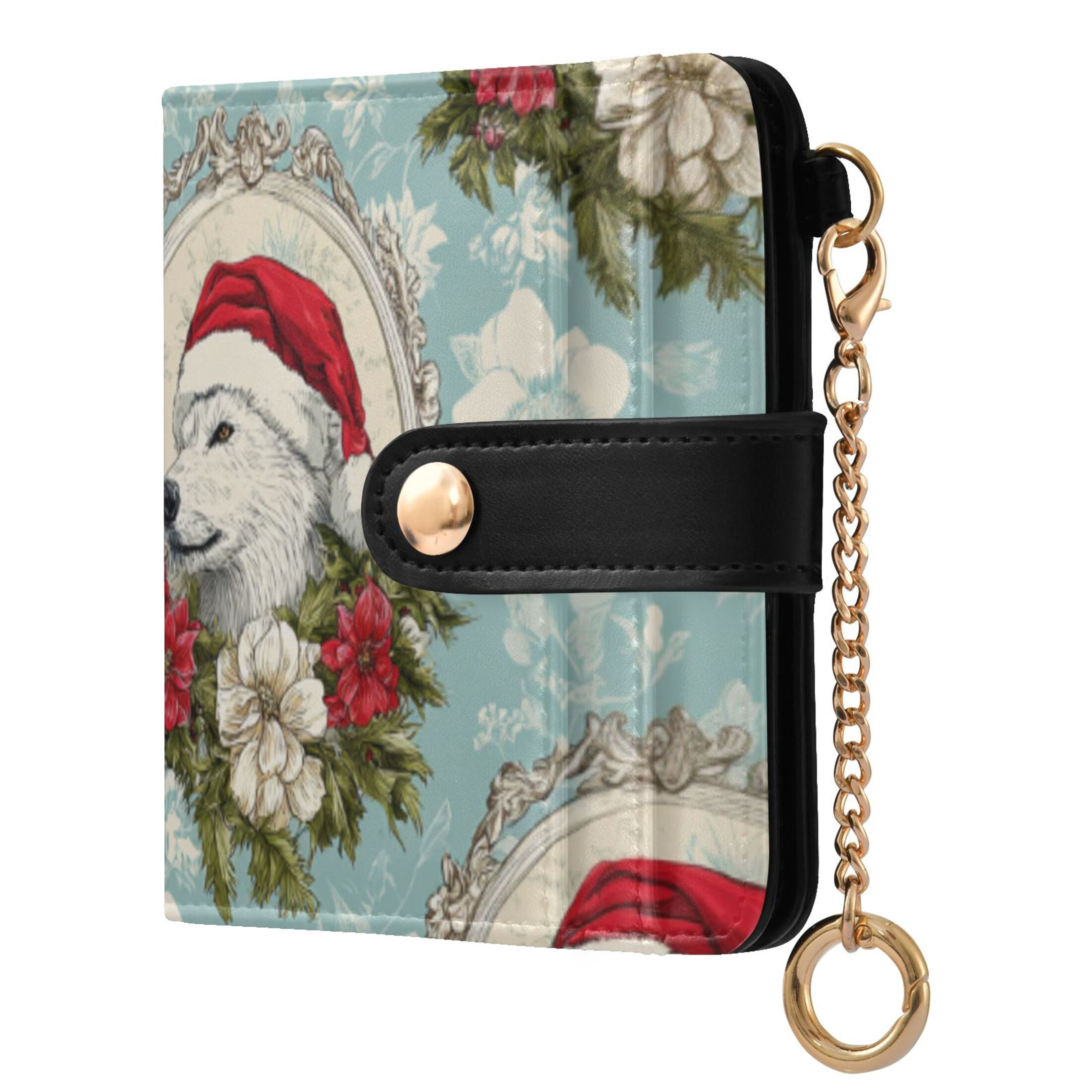 Christmas Wolf in Flower Frame Women's Wallet PU Leather Card Cases ...