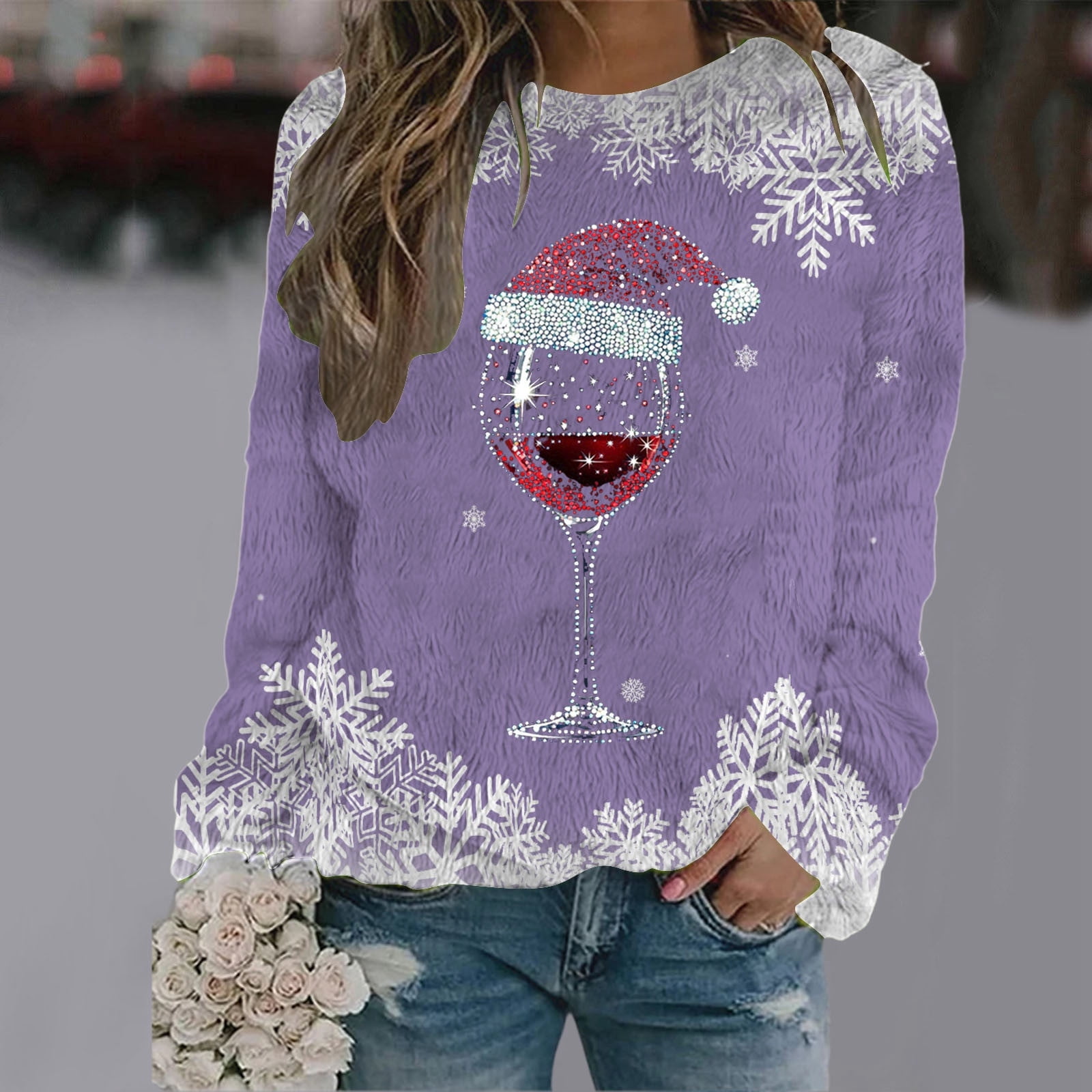 Christmas Women's Casual Crew Neck Long Sleeve Sweatshirt With Double ...