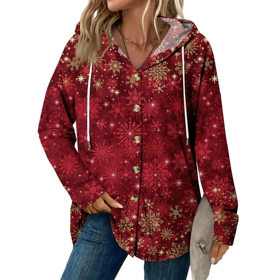 Christmas Women's Fashion Casual Raglan Long Sleeve Drawstring Jacket ...