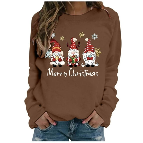 Christmas Women's Round Neck Hoodie with Snowflake and Letter Print ...