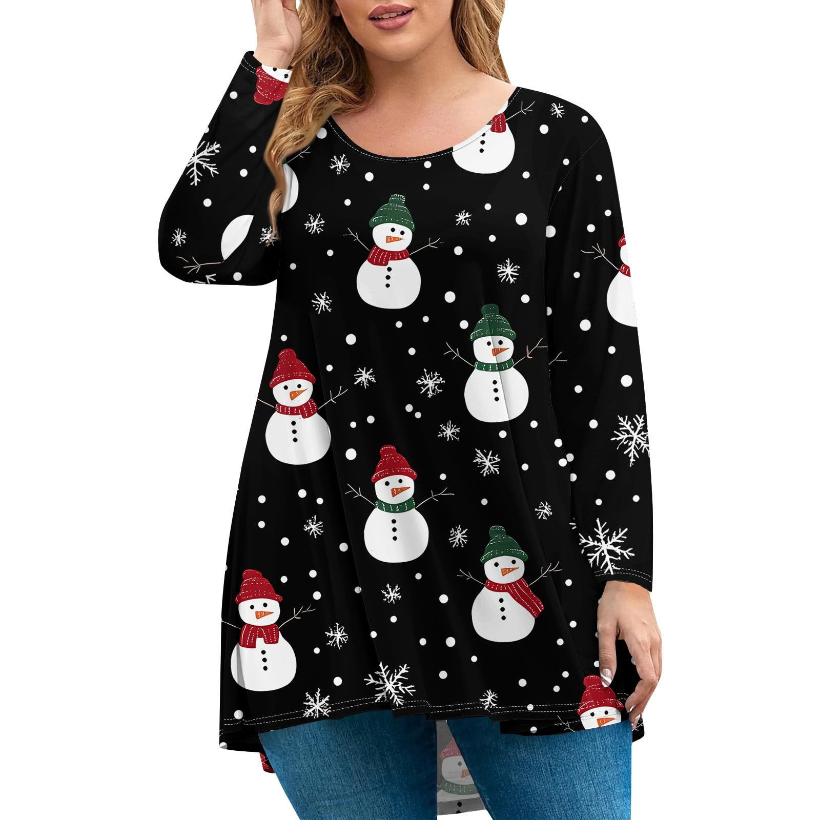 Christmas Womens Plus Size Fall Tops 4x-5x Sexy Long Sleeve Tunic Tops ...