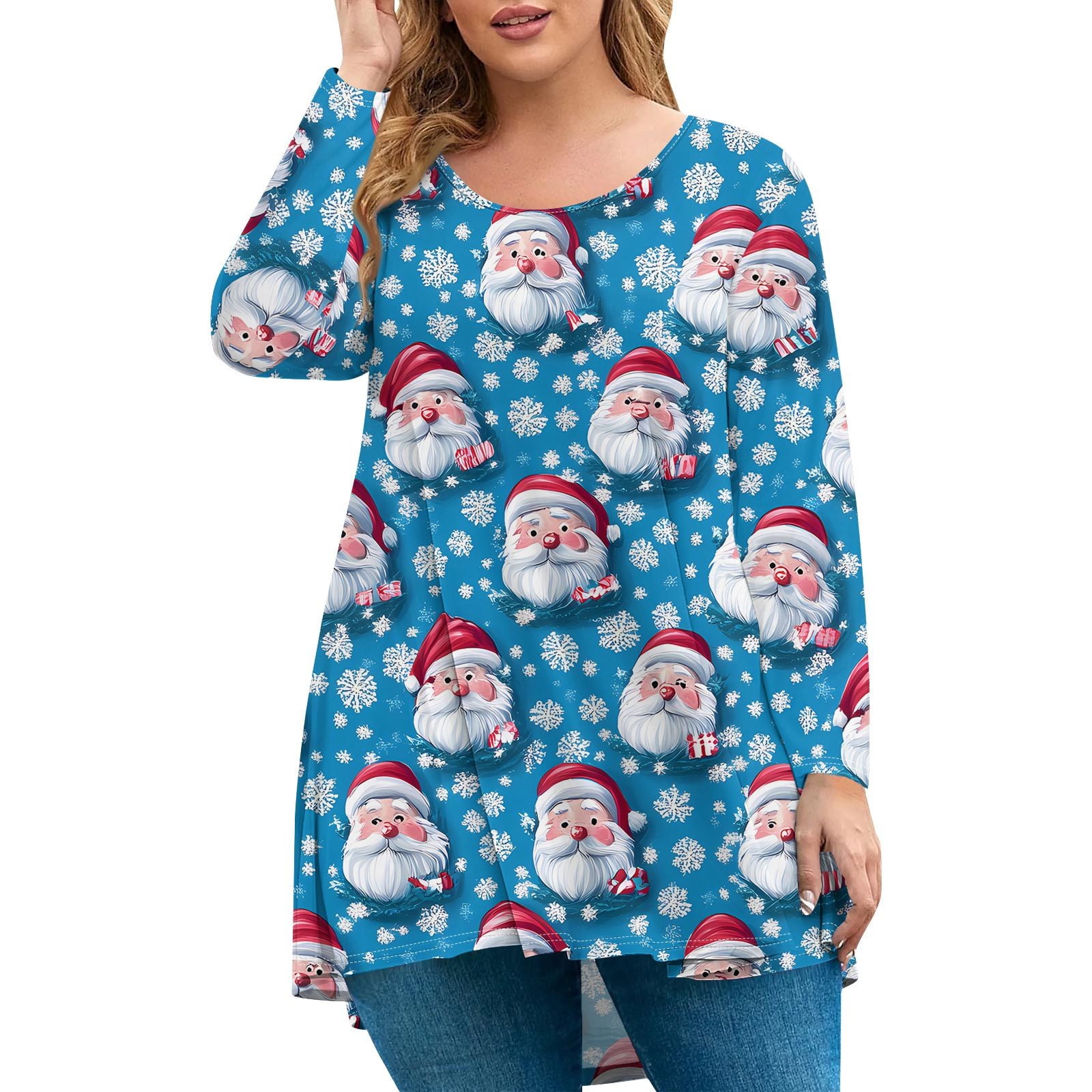 Christmas Womens Plus Size Tops Loose Fall Sexy Tunic V Neck Long ...