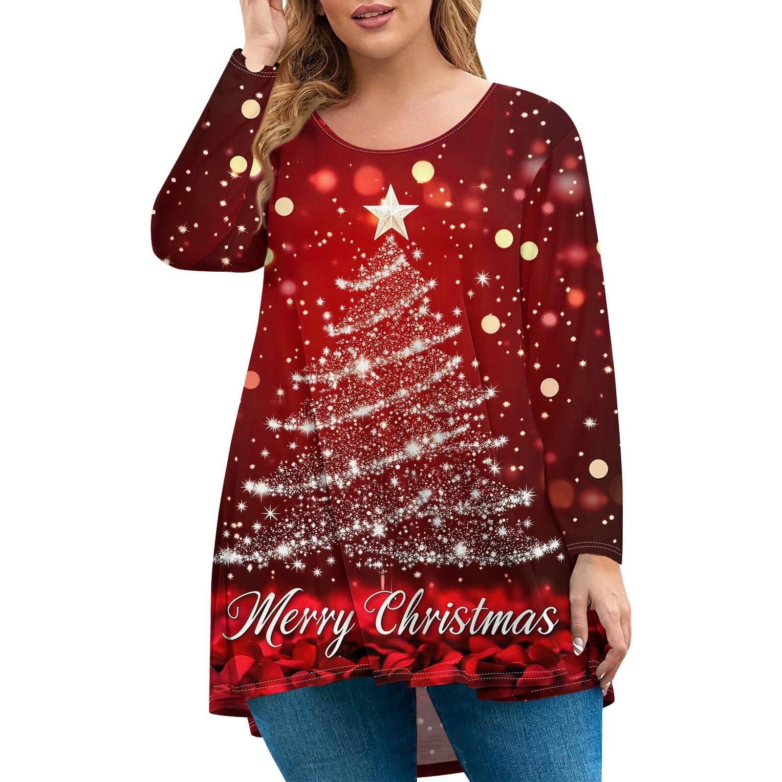 Christmas Womens Plus Size Tops Loose Fit Casual Cute T Shirts V Neck ...