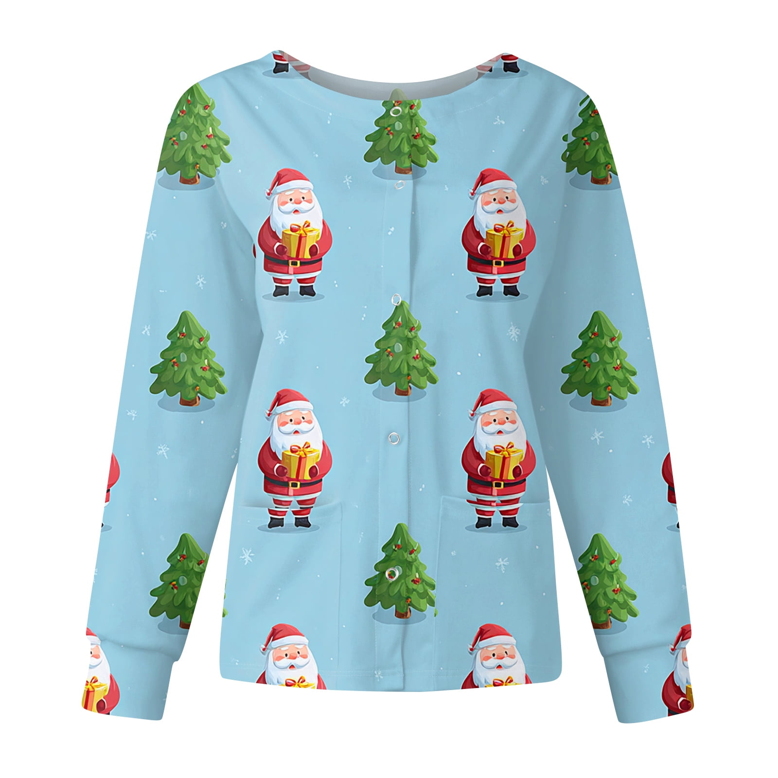Christmas Womens Scrub Jackets Plus Size Funny Santa Print Scrubs ...