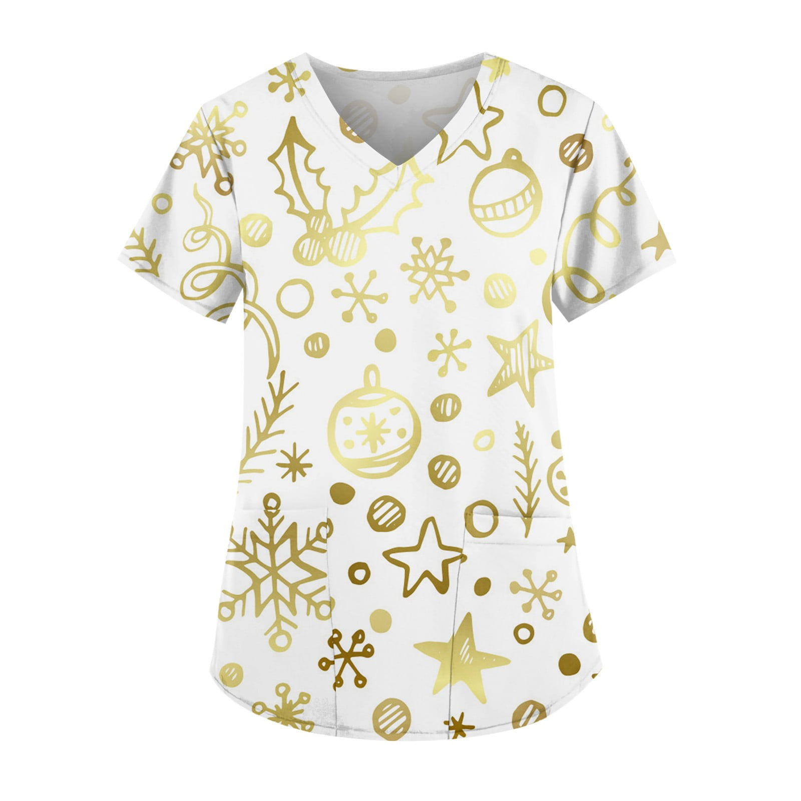 Christmas Womens Scrubs Tops Clearance Fun snowflake Pattern Short ...