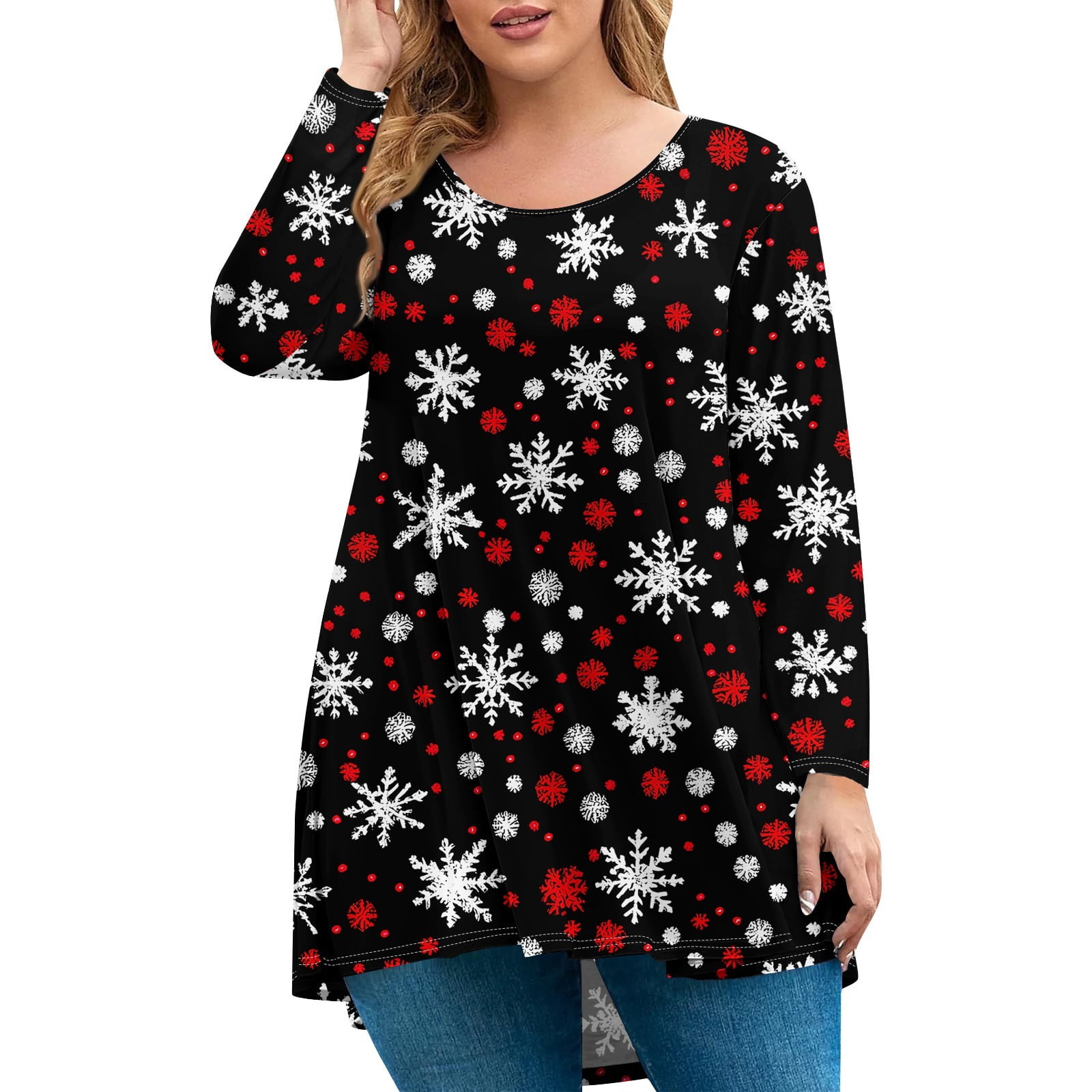 Christmas Womens Tops Plus Size 4x-5x Sexy Long Sleeve Blouses Snowman ...