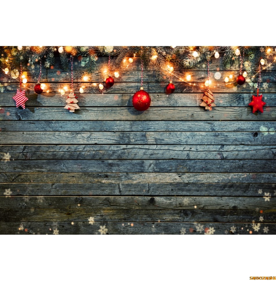 Christmas Wood Backdrop Glitter Lights Red Jingle Bell Holly leaves ...