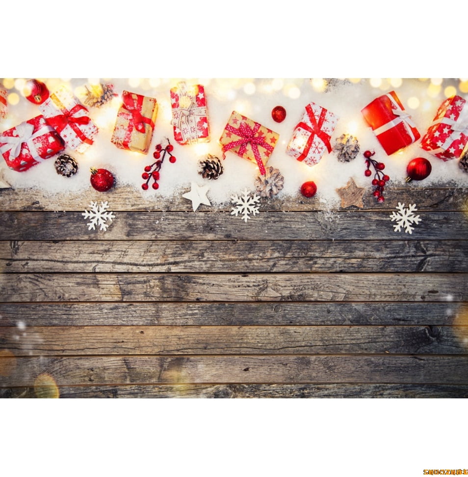 Christmas Wood Backdrop Glitter Lights Red Jingle Bell Holly leaves ...