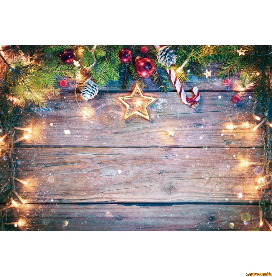 Christmas Wood Backdrop Glitter Lights Red Jingle Bell Holly leaves ...