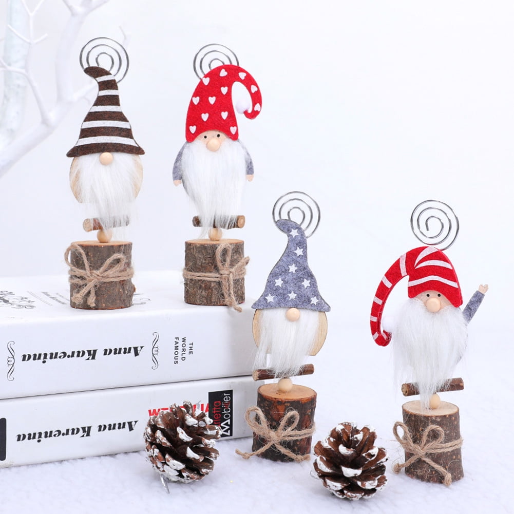 Christmas Wood Gnome Name Card Note Photo Holder Clip - DIY Party Decor ...