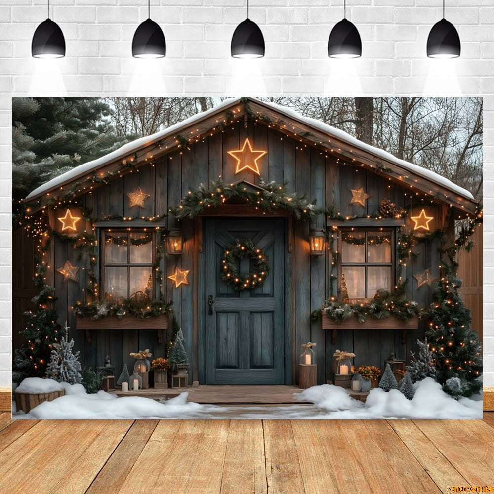 Christmas Wood Photography Backdrop Winter Snow Rural Cottage Christmas ...