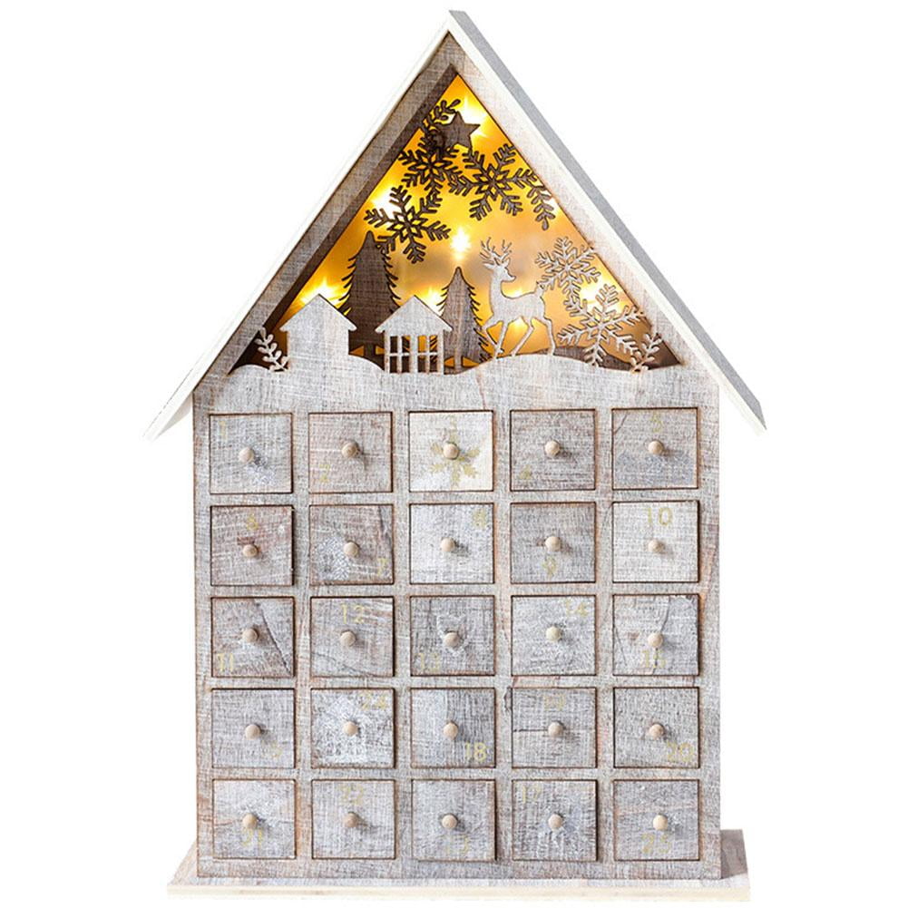 Christmas Wooden Advent Calendar House with Storage Drawers LED Lighted ...