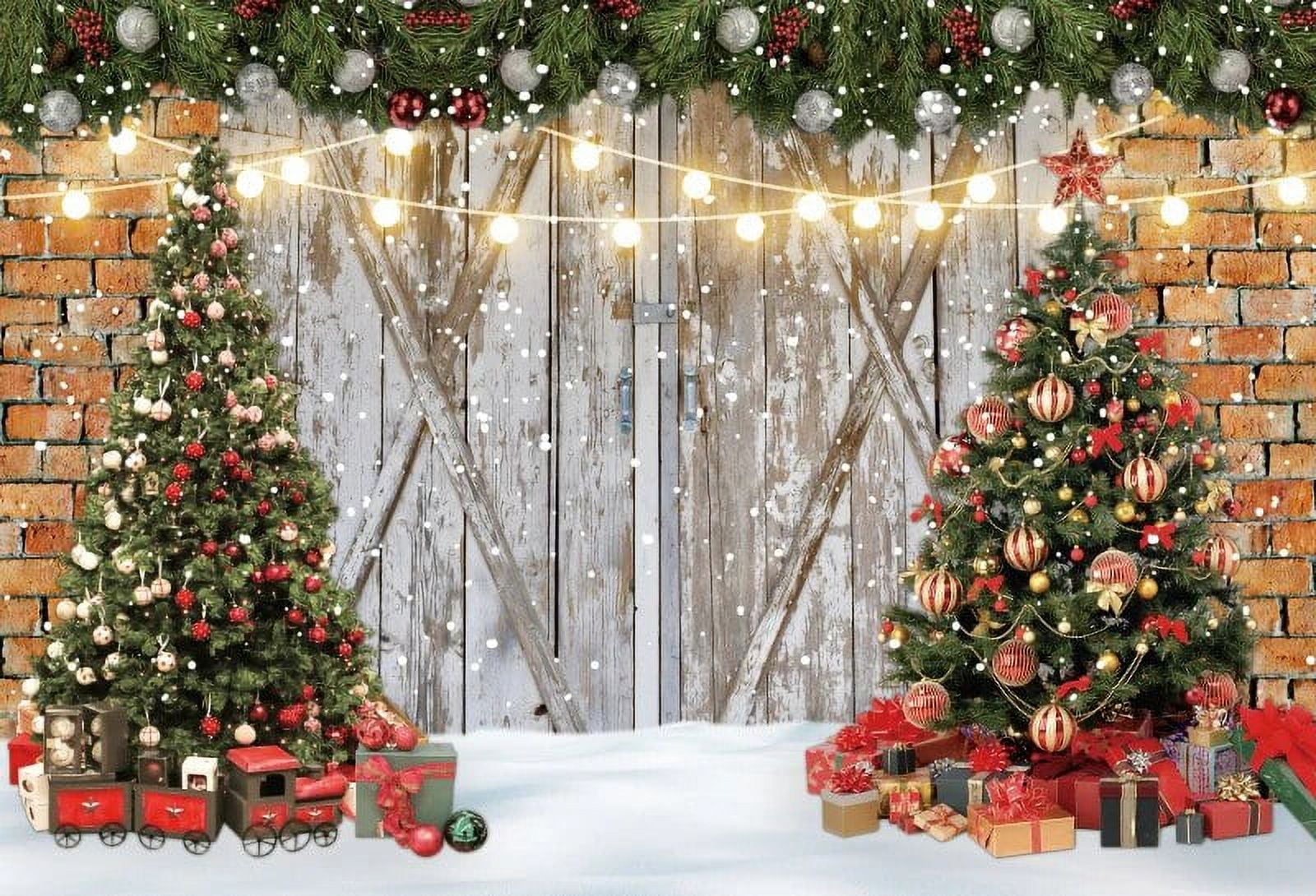 Christmas Wooden Barn Door Backdrop for Photography Red Brick Wall Xmas ...