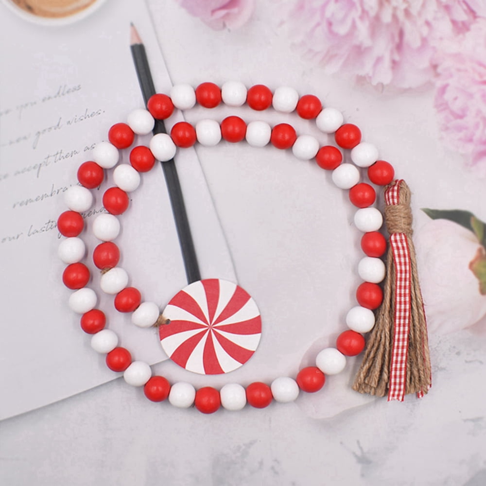 Christmas Wooden Bead with Tassels, Decorated with Candy Canes, Wood ...