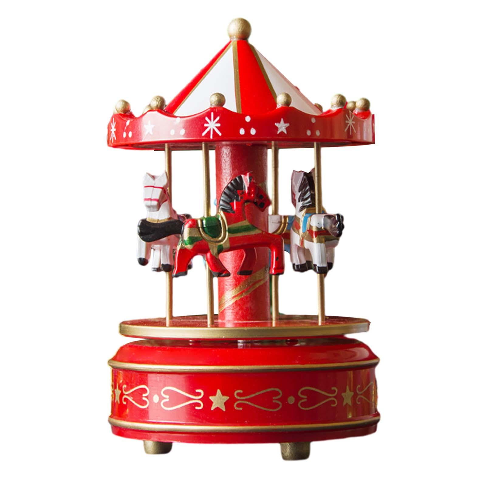 Christmas Wooden Carousel Music Box Turn Horse Shaped for Holiday ...
